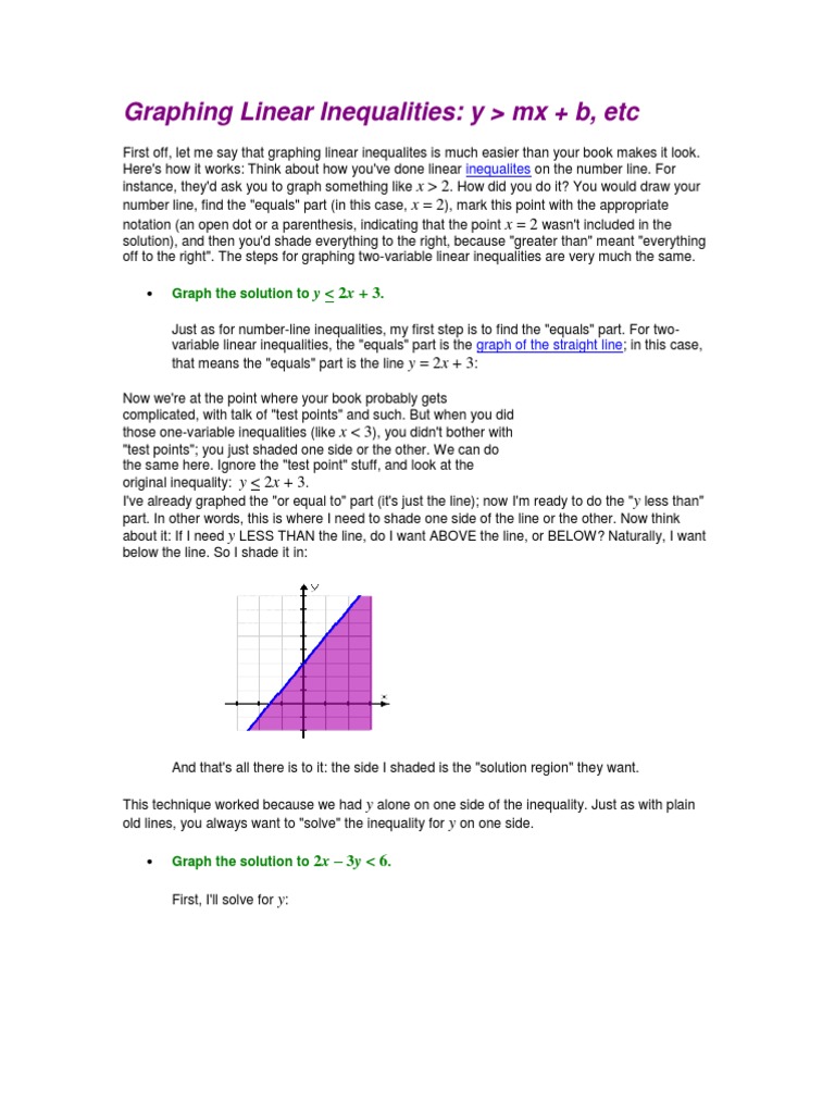 Graphing Linear Inequalities: y MX + B, Etc: Graph The Solution To | PDF