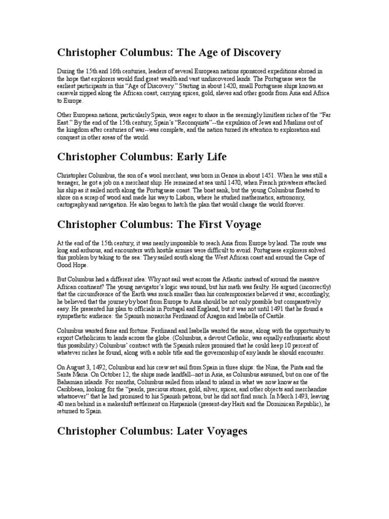 Christopher Columbus Voyage | PDF | Christopher Columbus | Age Of Discovery