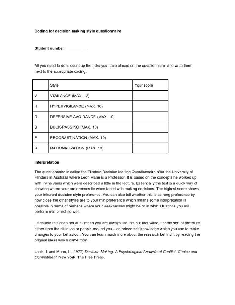 Coding For Decision Making Style Questionnaire | PDF | Career & Growth ...