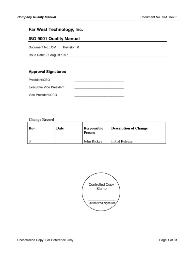 ISO 9001 Quality Manual - Far West Technology | PDF | Verification And ...