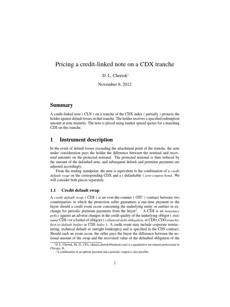 Pricing Model For A Credit-Linked Note On A CDX Tranche | PDF | Credit ...