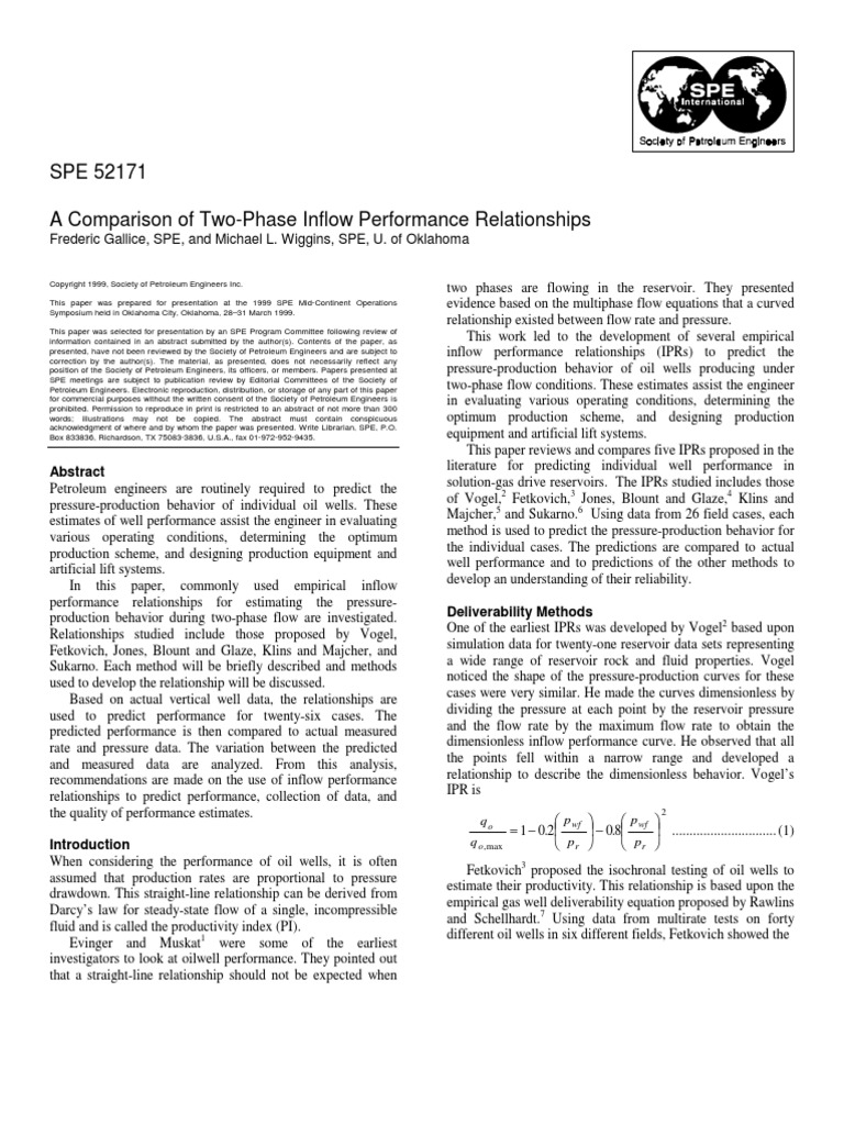 A Comparison of Two-Phase Inflow Performance Relationships SPE-52171 | PDF