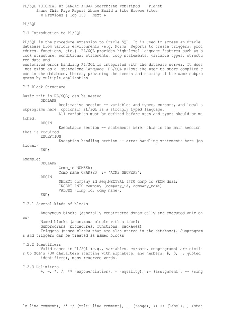 Oracle Plsql Tutorial Pdf Plsql Parameter Computer Programming 2791