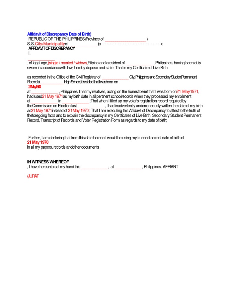 Affidavit of Discrepancy | PDF | Affidavit | Comparative Law