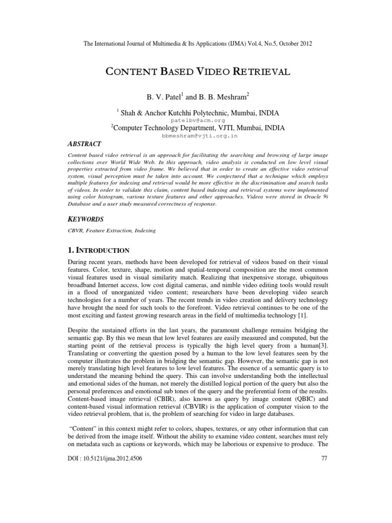 Content Based Video Retrieval | PDF | Databases | Areas Of Computer Science