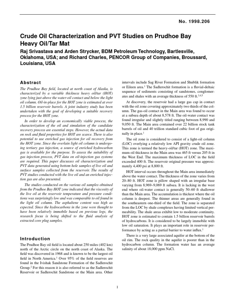 Crude Oil Characterization and PVT Studies On Prudhoe Bay | PDF ...