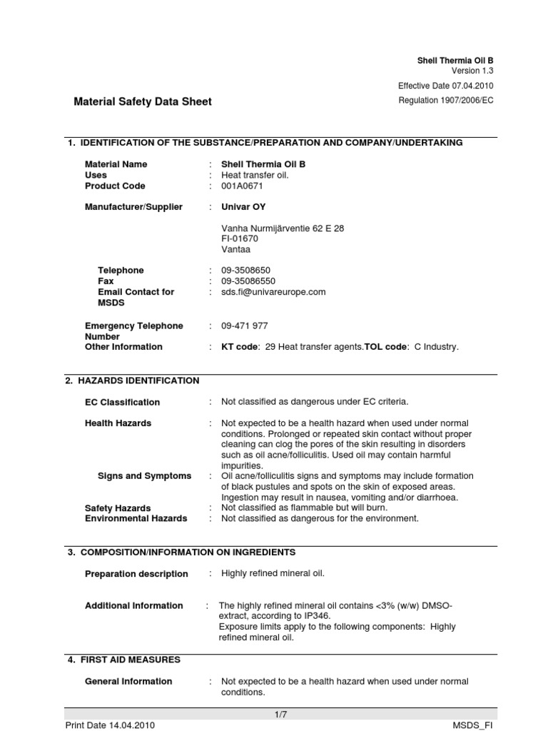 Msds Shell Thermia B | PDF | Personal Protective Equipment | Toxicity