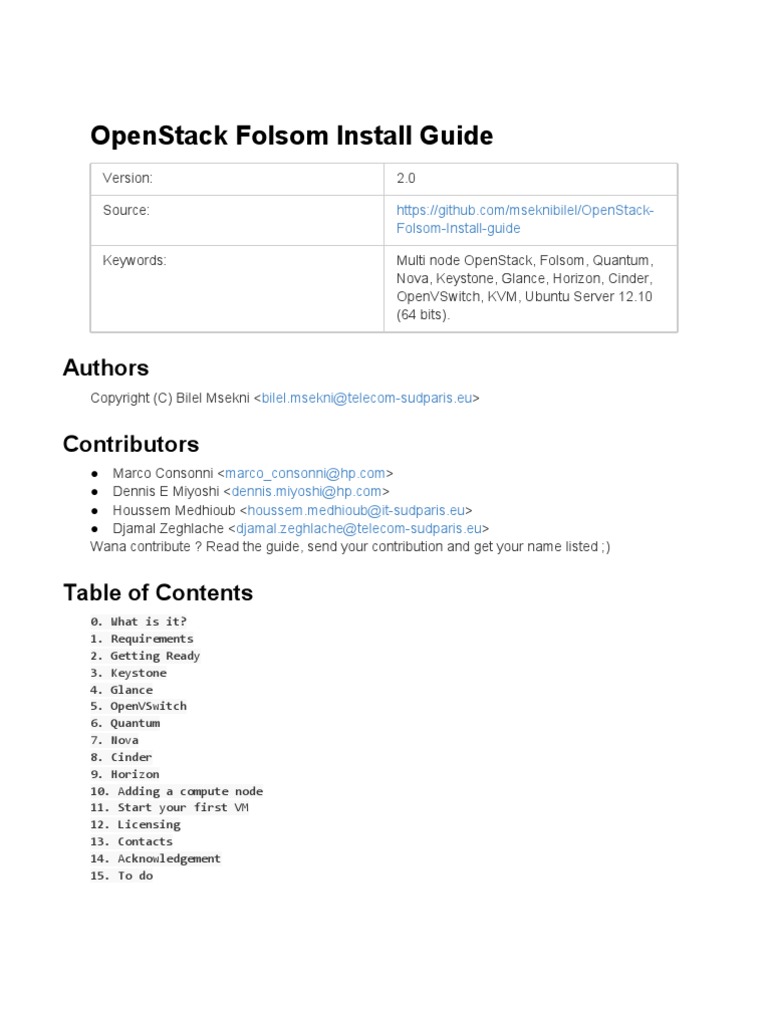 Open Stack Folsom Installation Guide | PDF | Open Stack | Advanced ...
