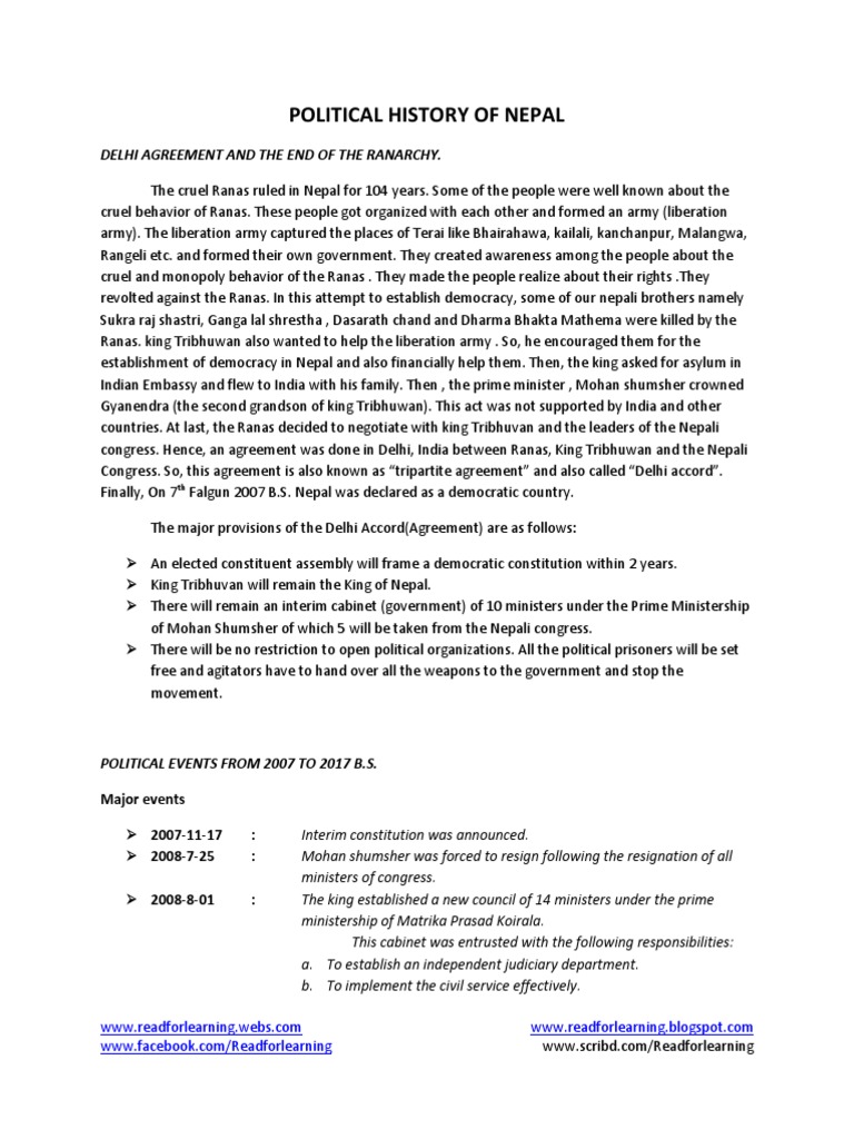 Political History of Nepal | PDF | Nepal | Government