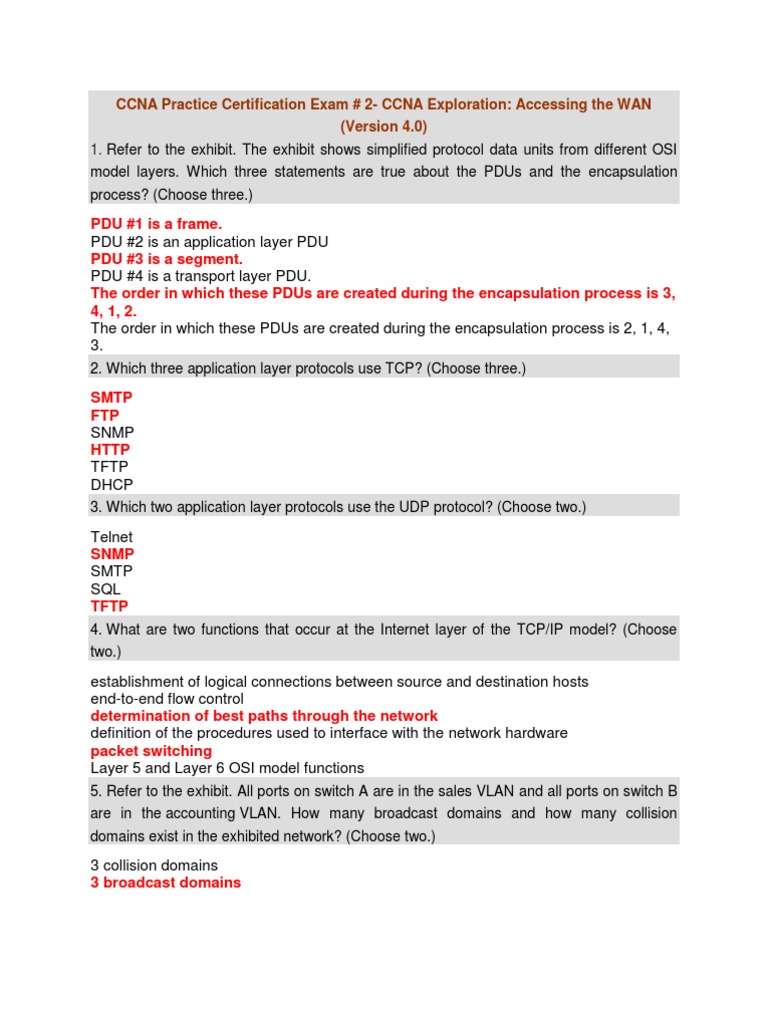 CCNA Practice Certification Exam | PDF | Network Switch | Osi Model