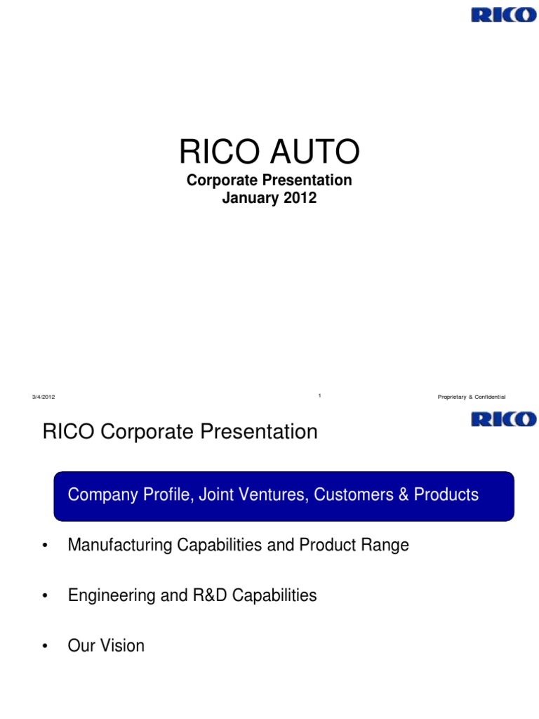 RICO Auto Corporate Overview 2012 | PDF | Technology & Engineering