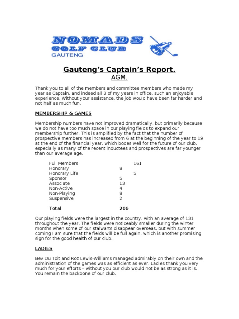 Captain's AGM Report - 2012 | PDF | Summer Sports | Leisure