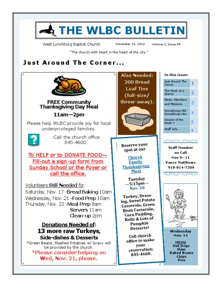 The WLBC Bulletin: Just Around The Corner.. | PDF | Foods | Religion ...