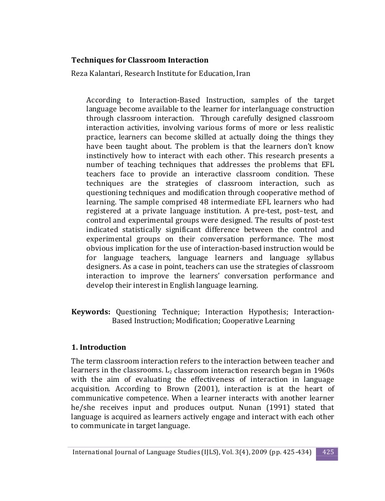 Techniques for Effective Classroom Interaction | PDF | English As A ...