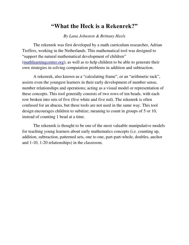 What The Heck Is A Rekenrek | PDF | Teaching Mathematics | Curriculum