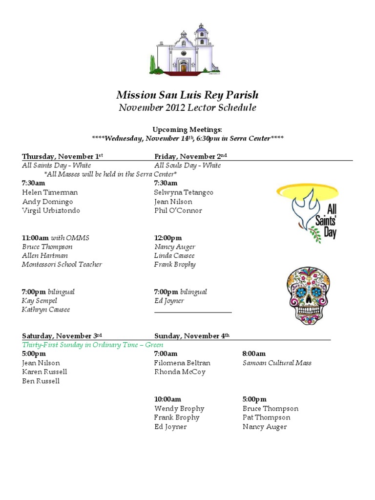 November 2012 Lector Schedule | PDF