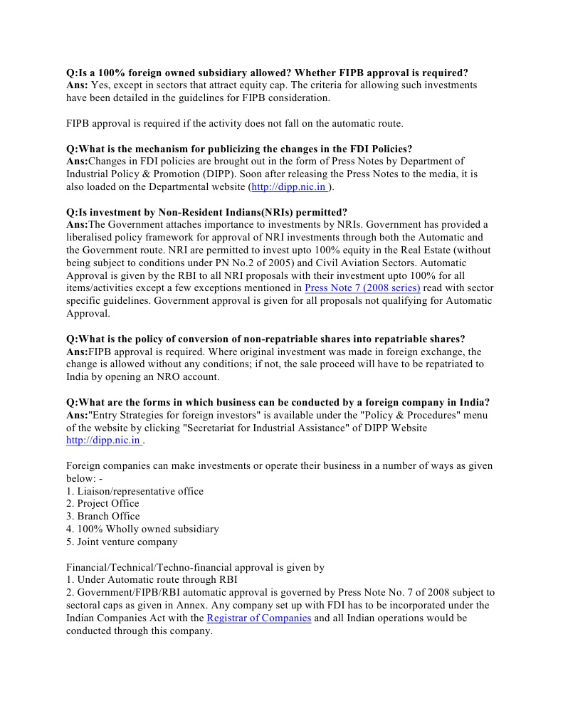 Dipp - Nic.in English Faqs Faqs | PDF | Foreign Direct Investment | Non ...