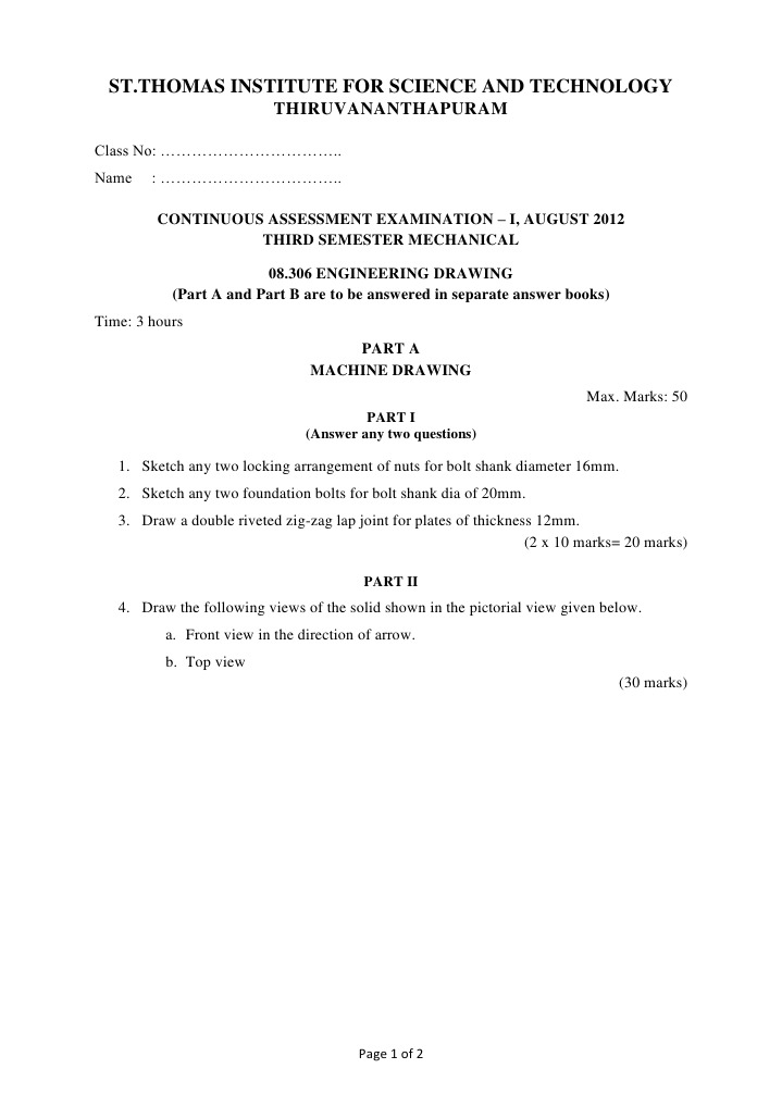 Machine Drawing Series 1 Question Paper | PDF