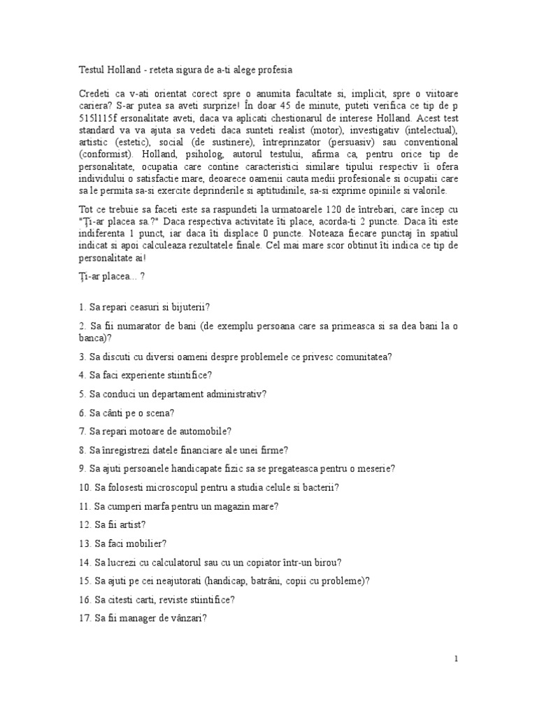 Testul Holland | PDF