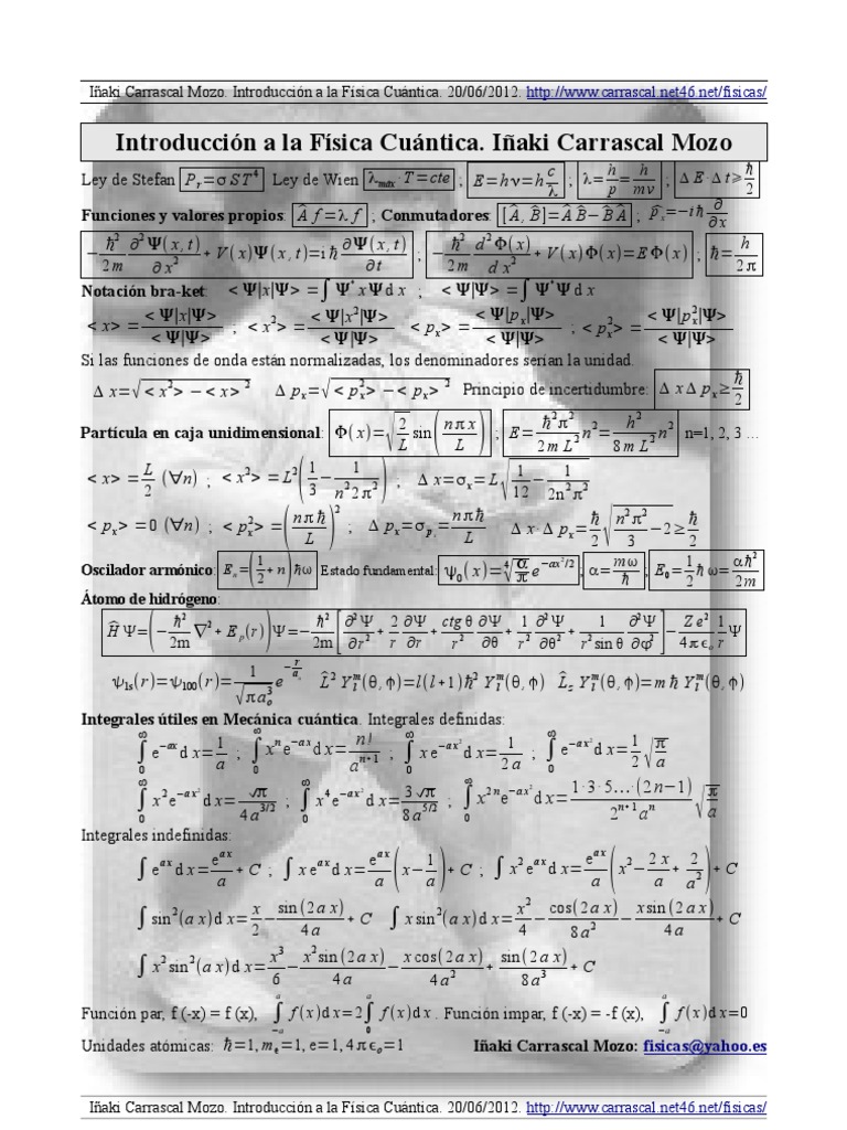 Fisica Cuantica. Formulas e Integrales Útiles (By Carrascal) | PDF ...