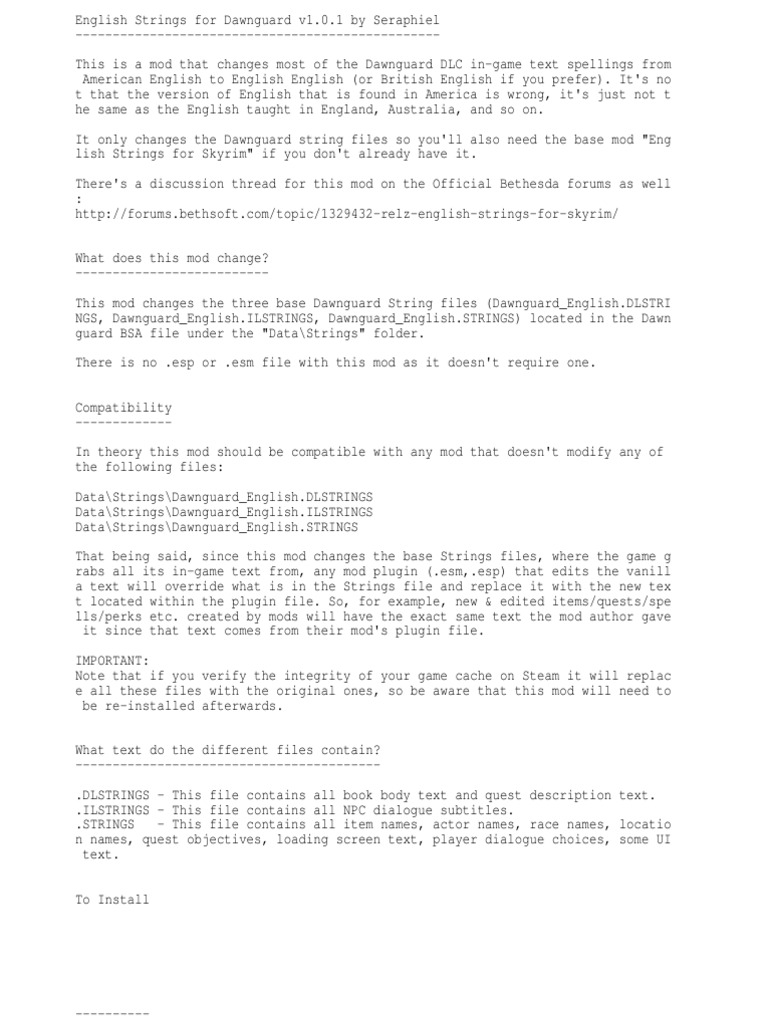 English Strings For Dawnguard - Readme | PDF | Computer File | Computing