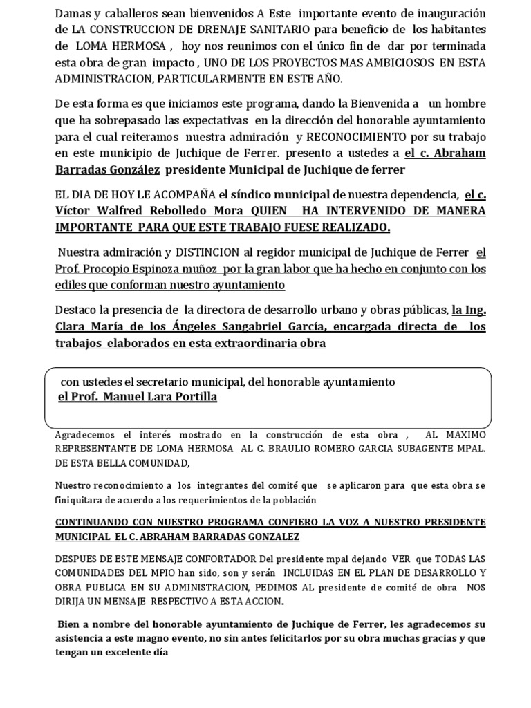 Discurso de Inauguracion | PDF | Alcalde | Gobierno local