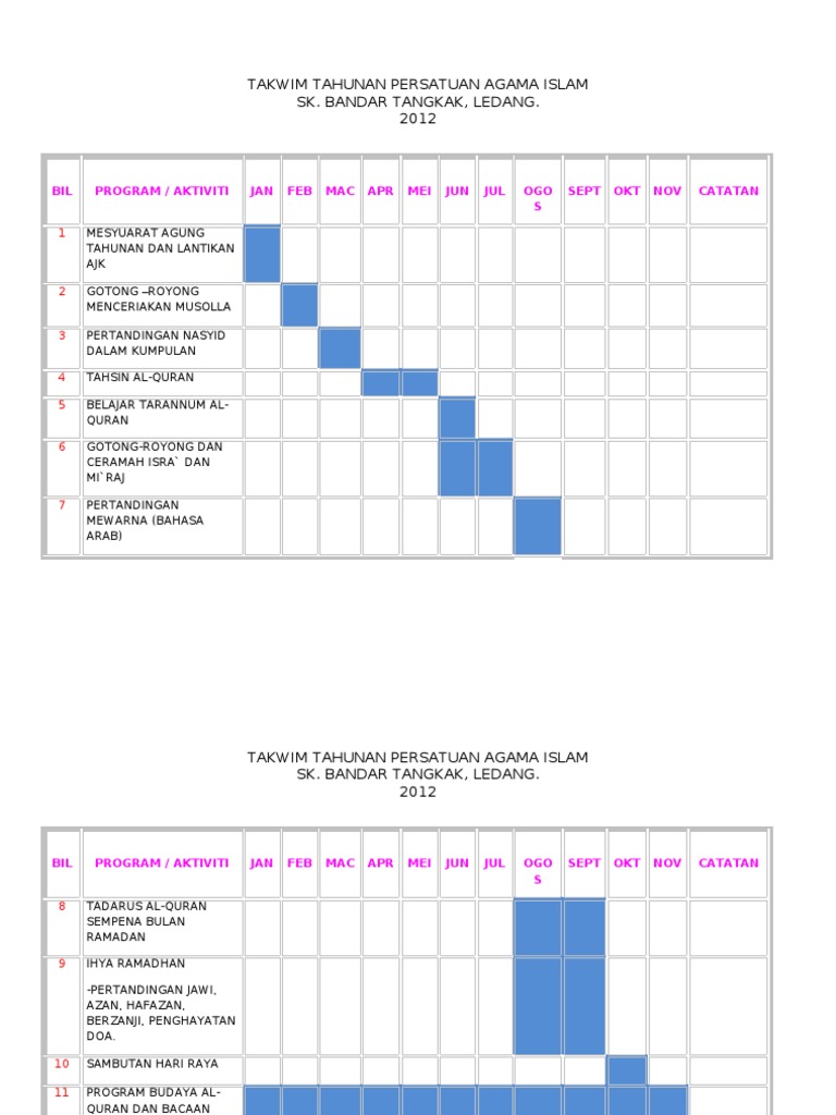 Takwim Tahunan Persatuan Agama Islam | PDF