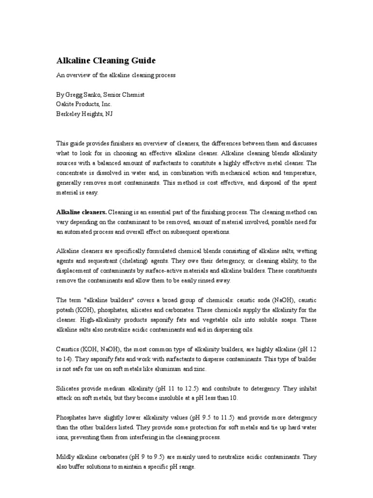 Alkaline Cleaning Guide | PDF | Surfactant | Solution