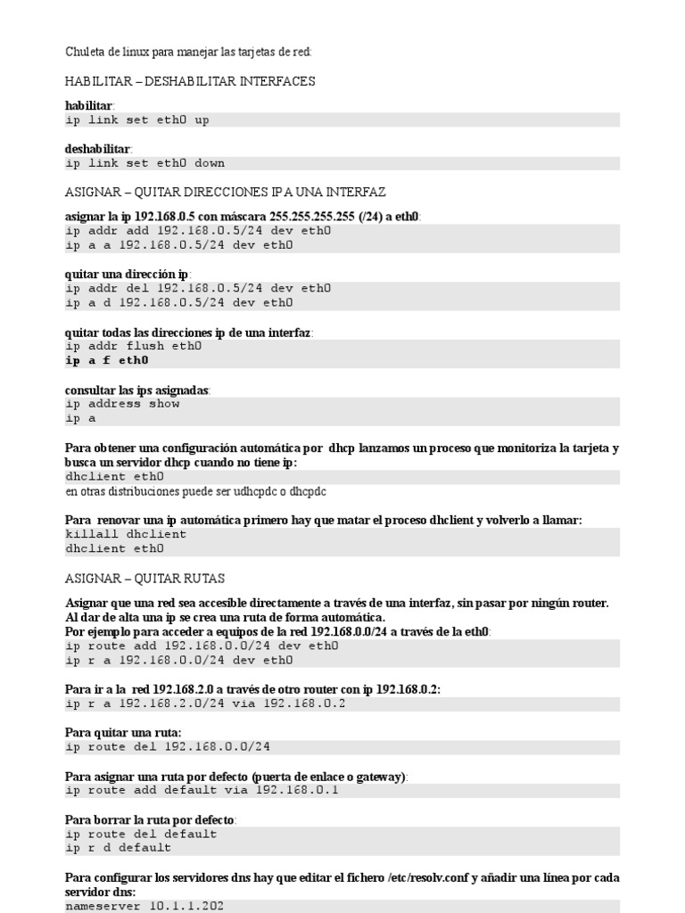Chuleta Ordenes Linux para Configurar La Red | PDF