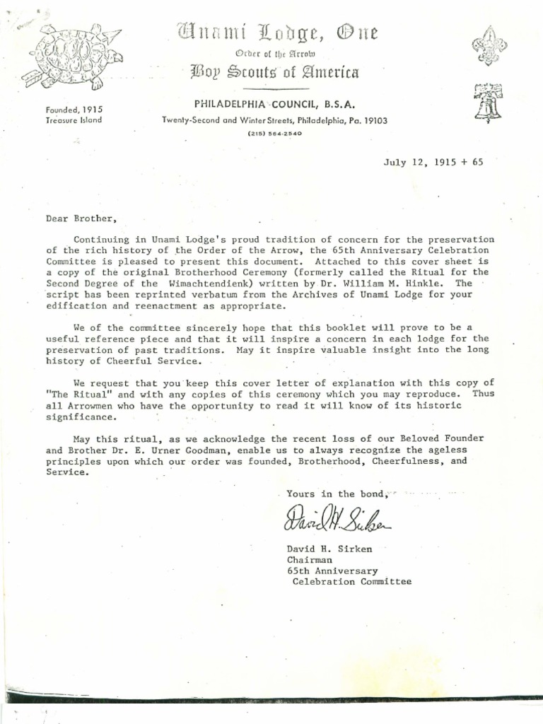 1980 Unami Lodge, Order of The Arrow, Brotherhood Ceremony | PDF ...