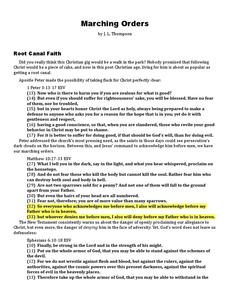 Marching Orders: Root Canal Faith | PDF | Armor Of God | Theology
