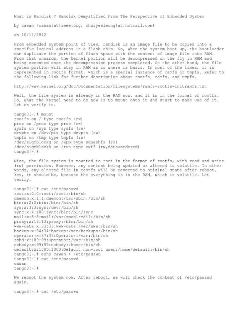 What Is Ramdisk - Ramdisk Demystified From The Perspective of Embedded System | PDF | File ...