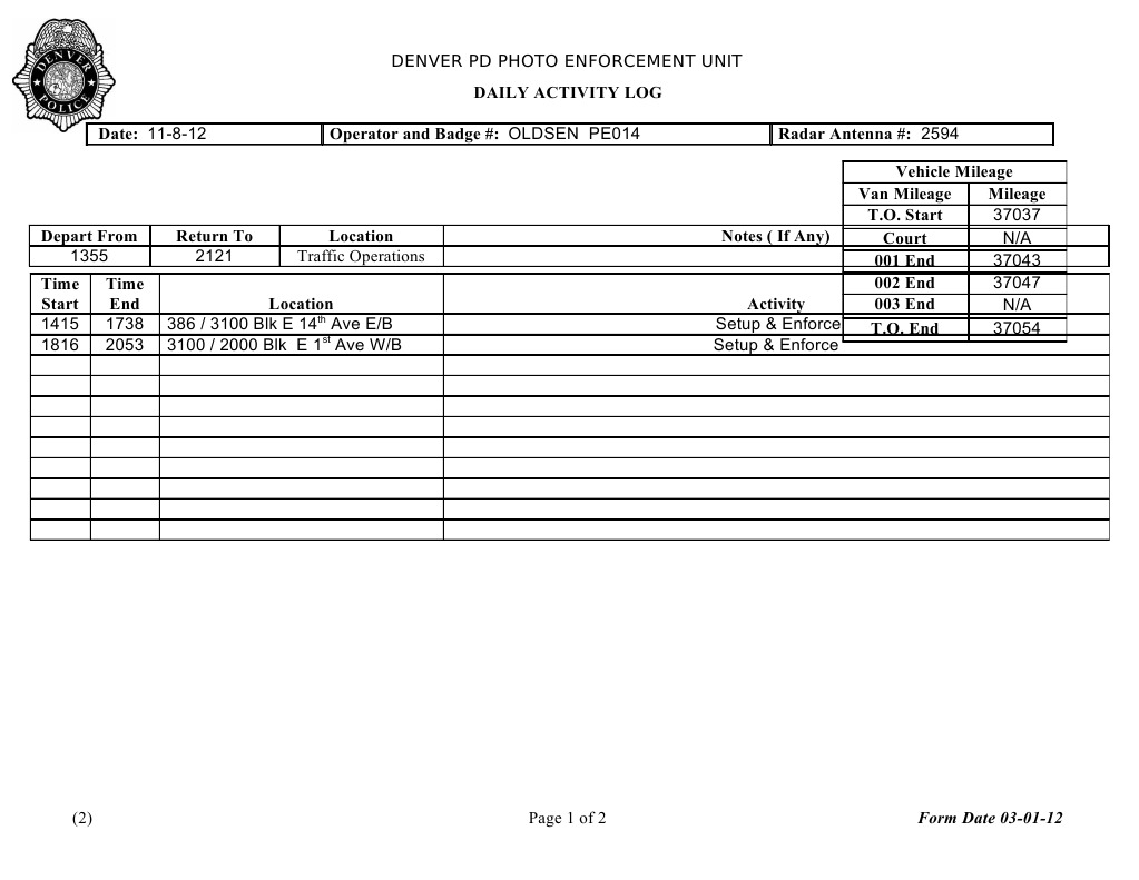 Denver PD Photo Enforcement Log | PDF