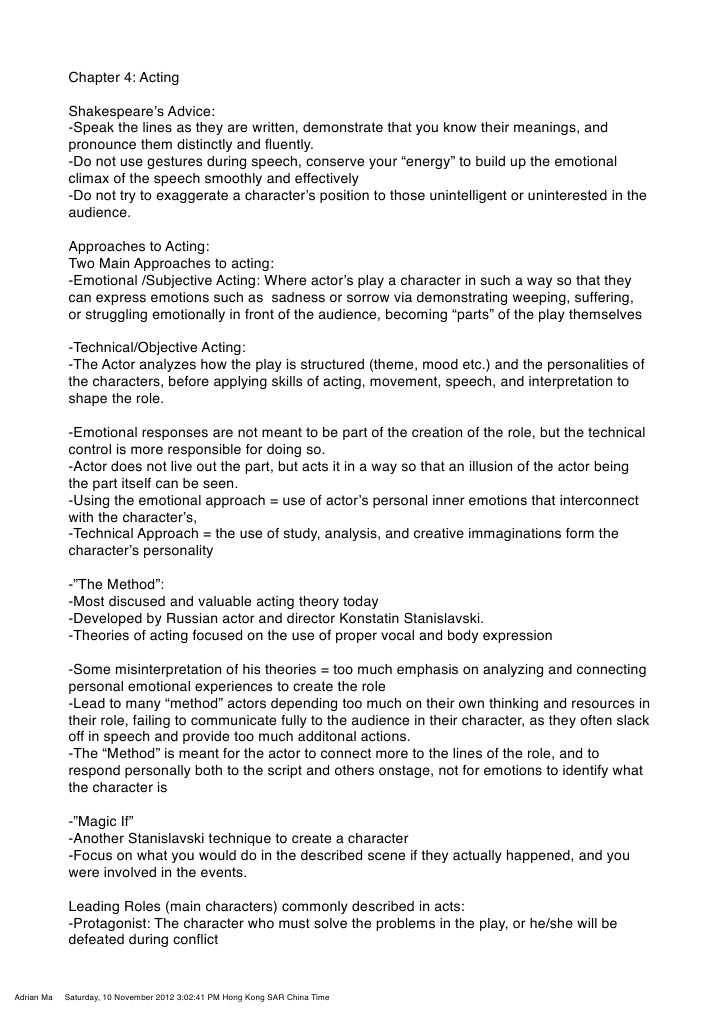 acting notes | Actor | Emotions