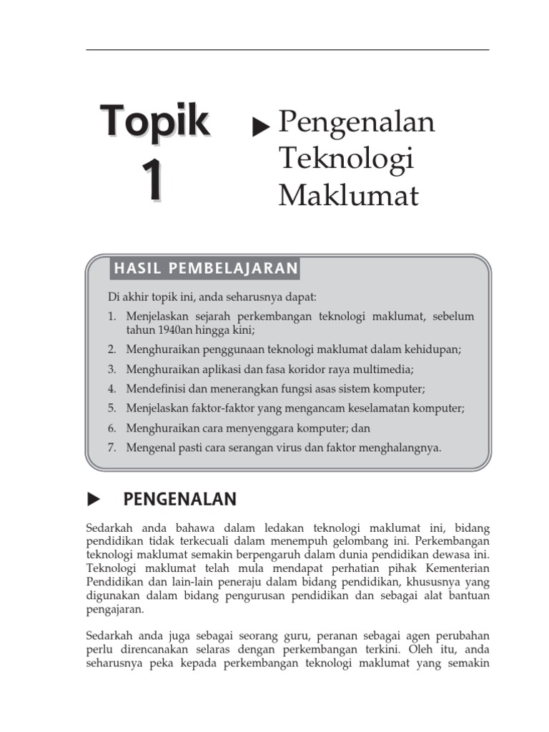 Topik 1 Pengenalan Teknologi Maklumat | PDF