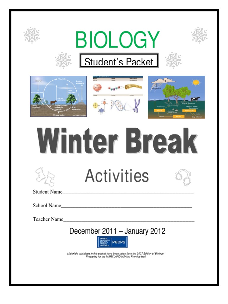 HSA Biology 2011-2012 - Winter Break Packet | PDF | Experiment | Organisms