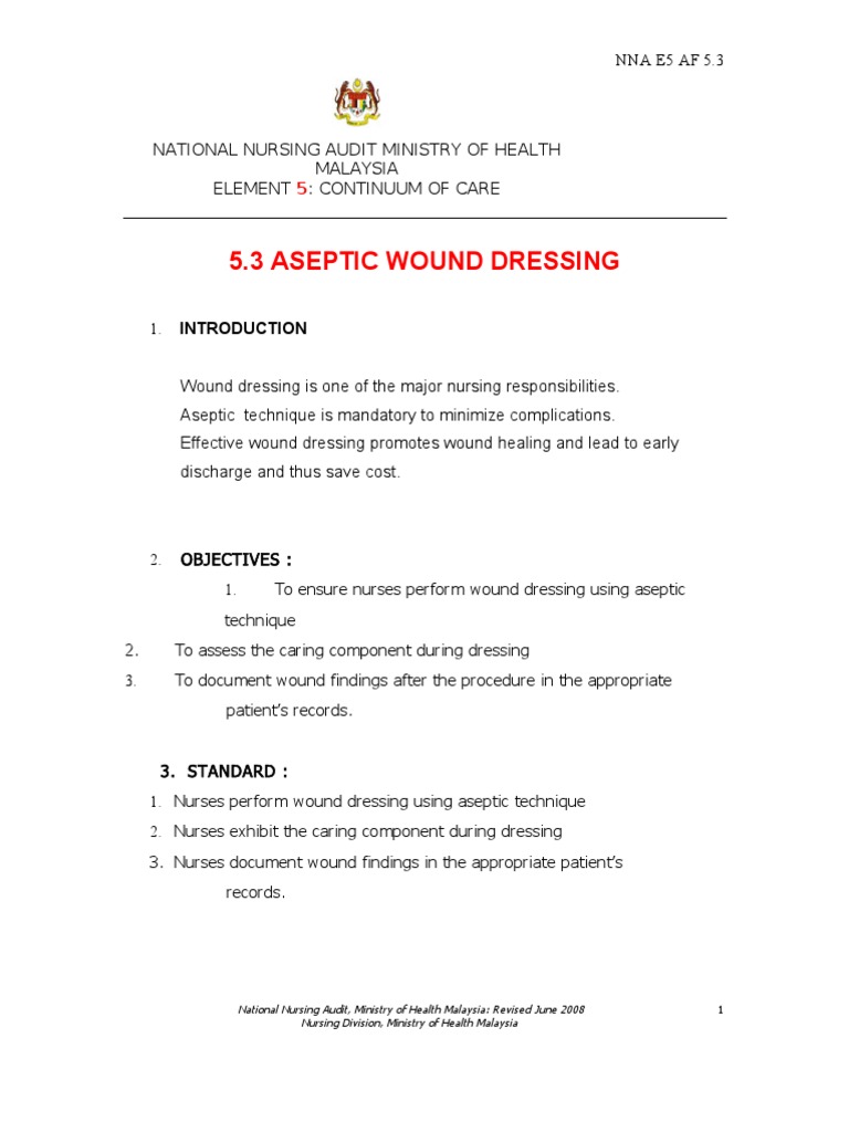 Aseptic Wound Dressing Edited 3 Dec 2008 | Wound | Hand Washing