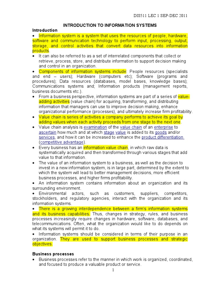 Introduction To Information Systems | PDF | Information System ...