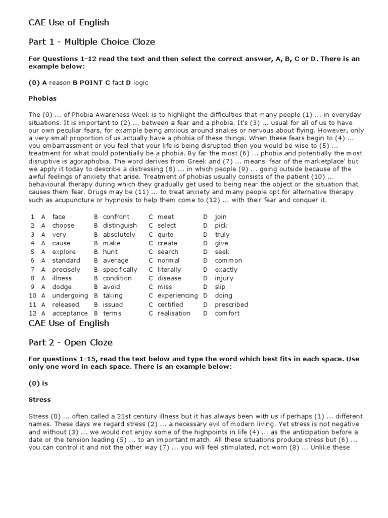 CAE Use of English (Test 1) | PDF | Phobia | Anxiety