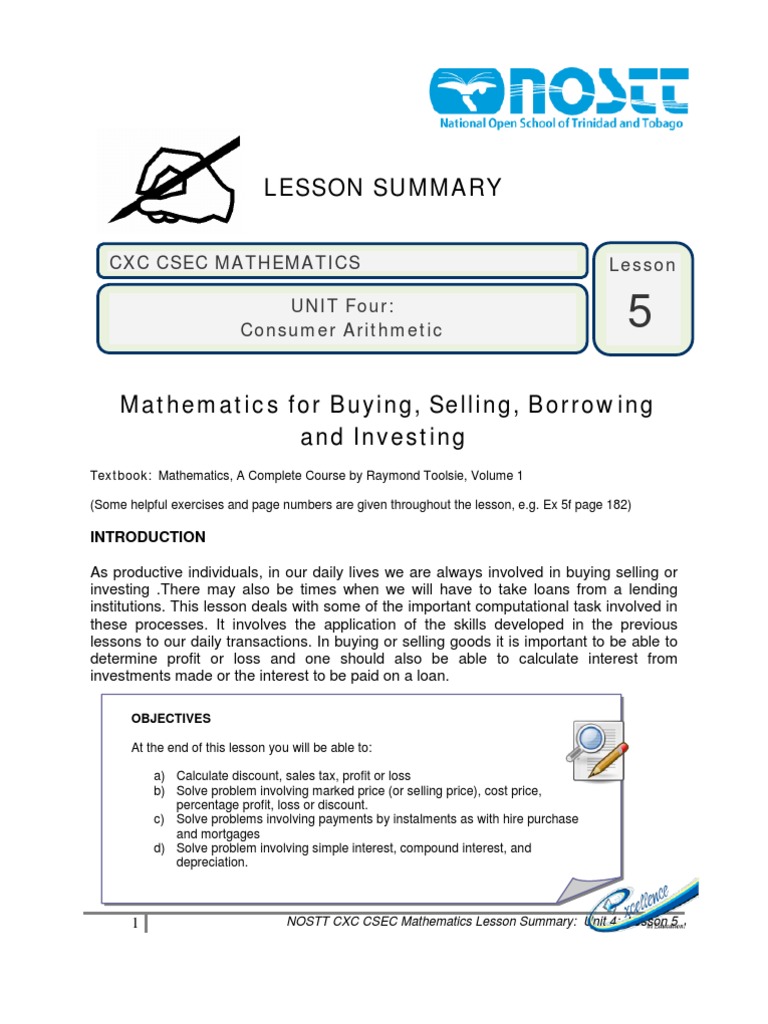 Lesson 5-Consumer Arithmetic - Unlocked | PDF | Interest | Prices