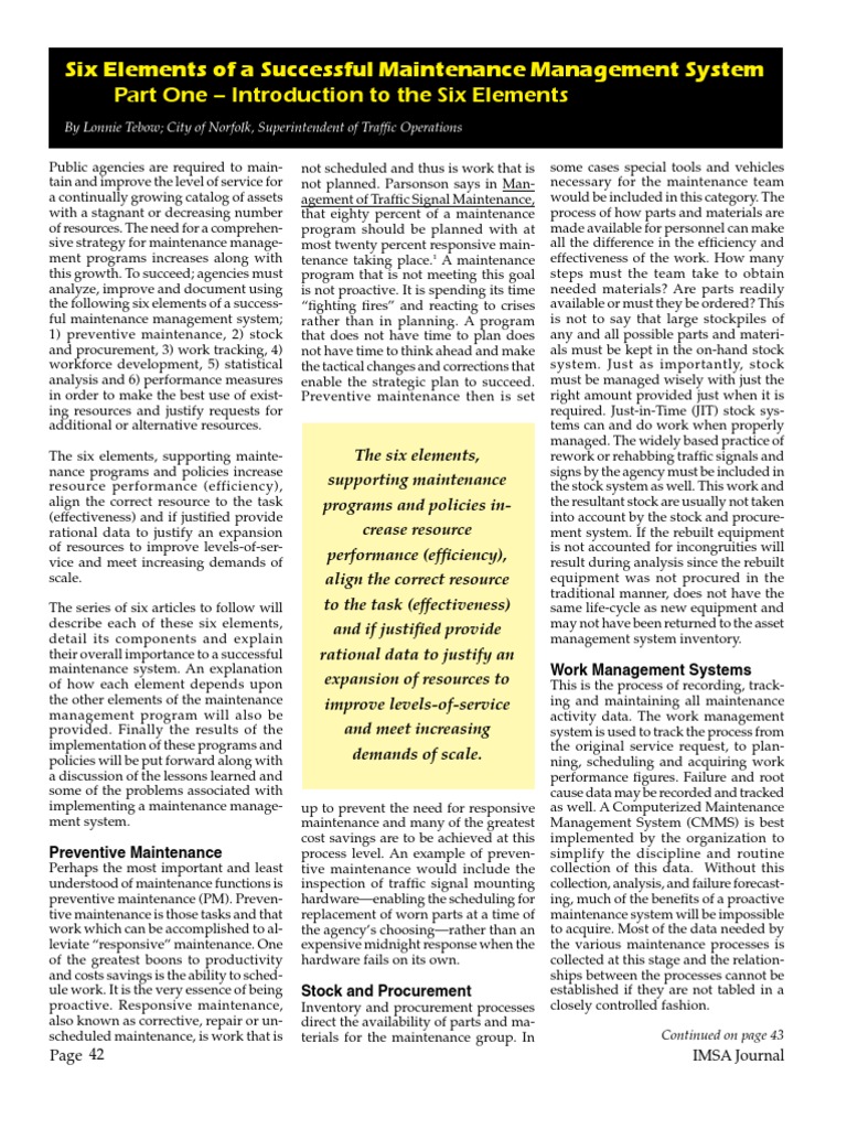 Six Elements of A Successful Maintenance Management System | PDF ...