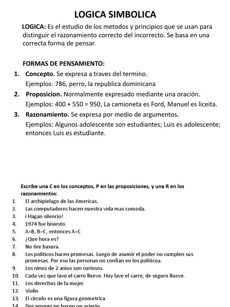 Ejemplos de Lógica Simbólica | PDF | Proposición | Si y solo si