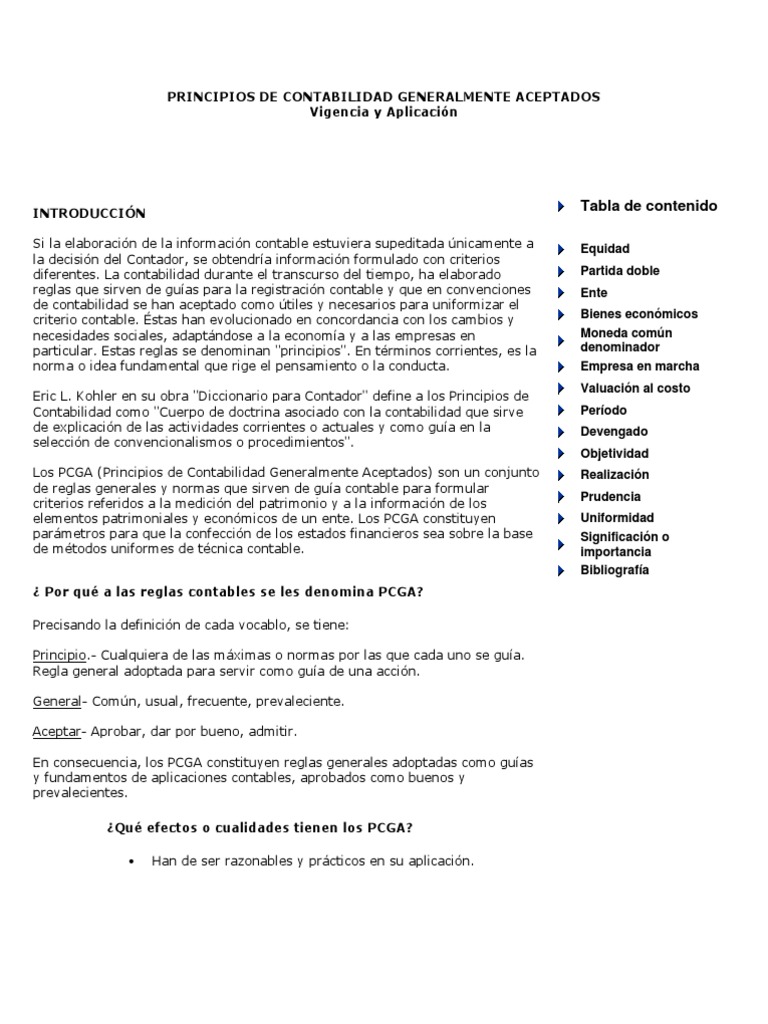 Principios de Contabilidad Generalmente Aceptados | PDF | Principios ...
