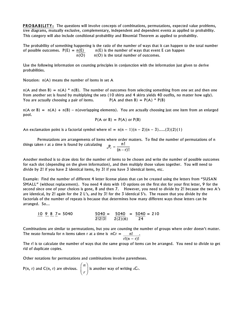 Some Probability Notes | PDF | Percentage | Permutation