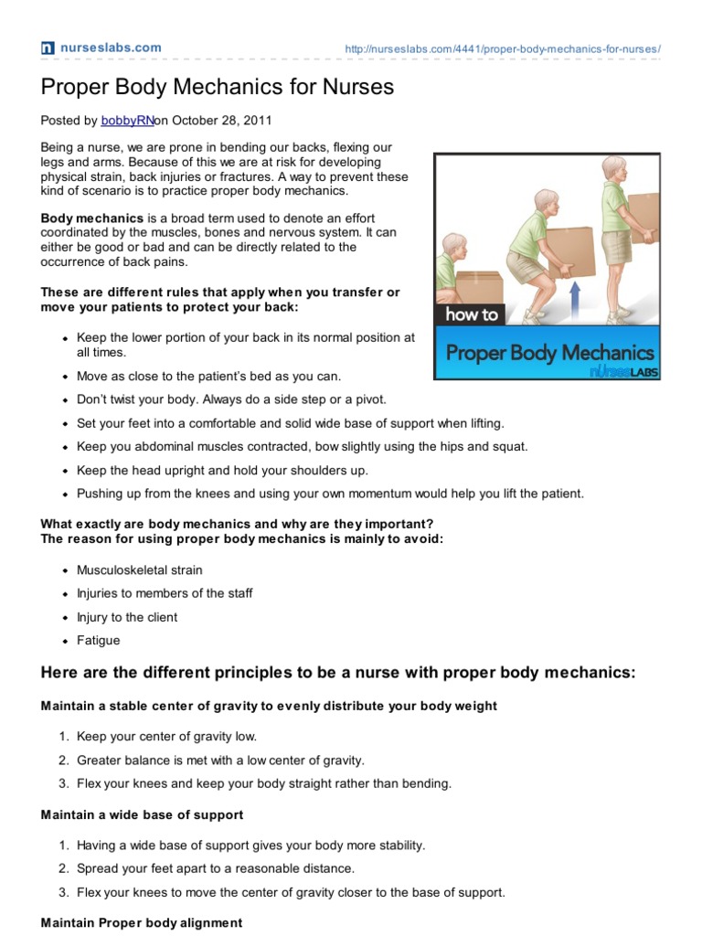 Proper Body Mechanics For Nurses | PDF | Foot | Human Leg