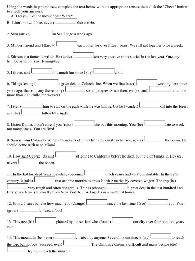 Present Perf Past Simp Exer | PDF | Internet | Digital Technology