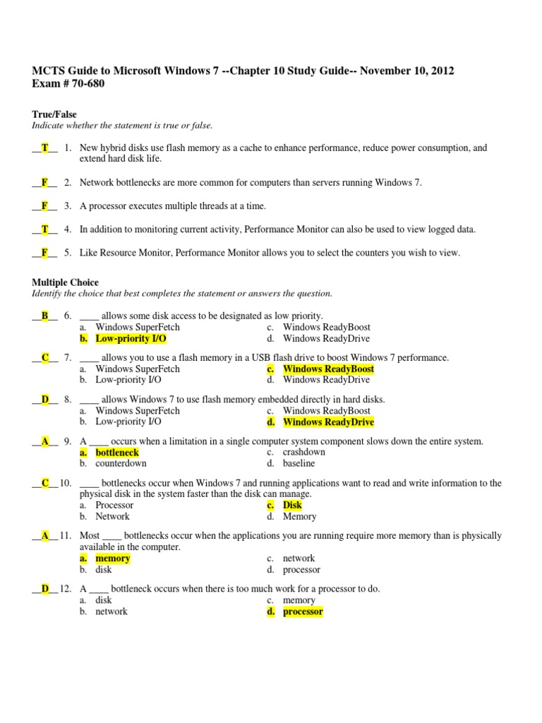 MCTS Guide To Microsoft Windows 7 - Chapter 10 Study Guide | PDF | Computer Data Storage ...