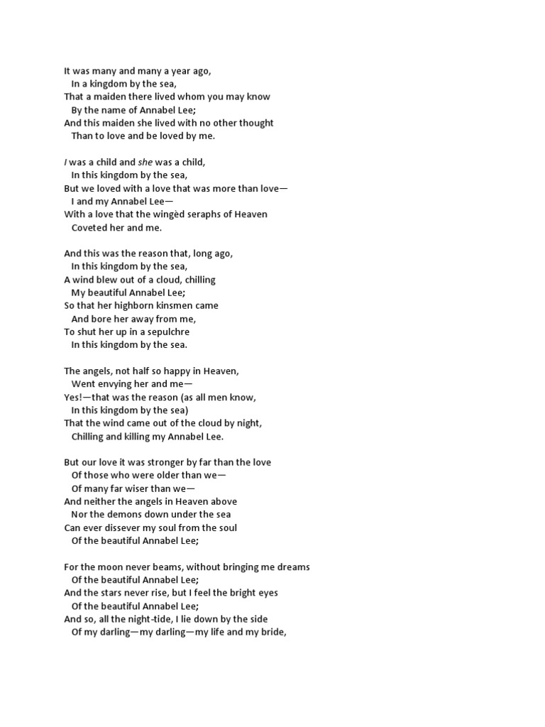 Edgar Allan Poe - Annabel Lee - Poem | PDF