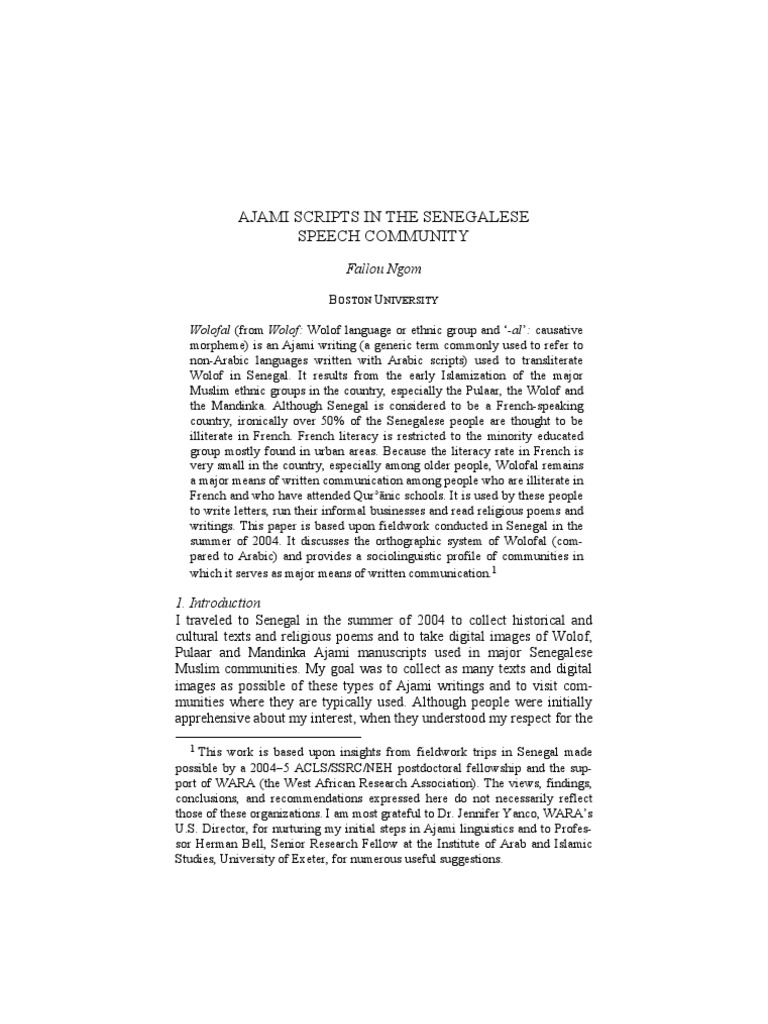Fallou Ngom - Ajami Scripts in Senegalese | PDF | Arabic | Senegal