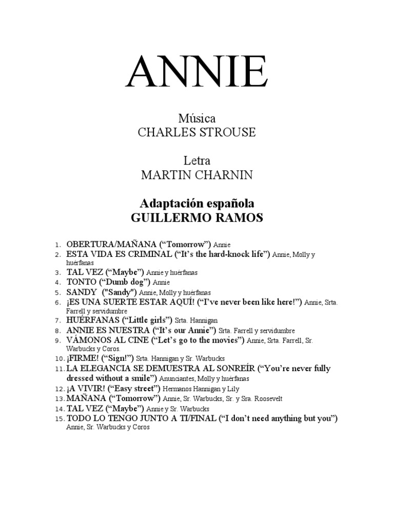 Annie - Versión Española | PDF